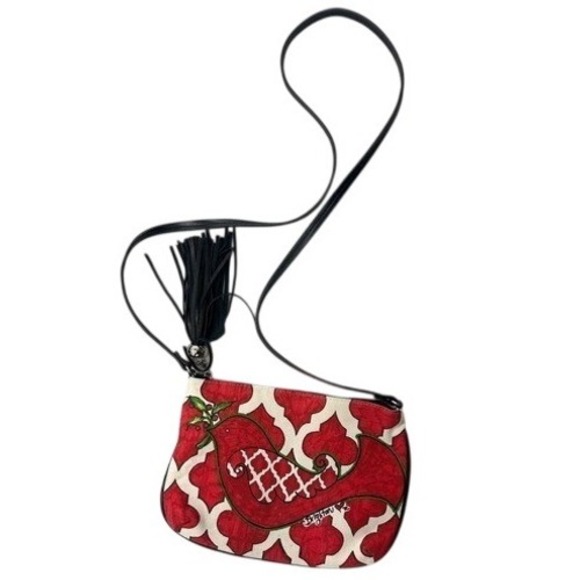 Brighton | Bags | Brighton Bird Crossbody Bag Red Cream Canvas Tassel ...
